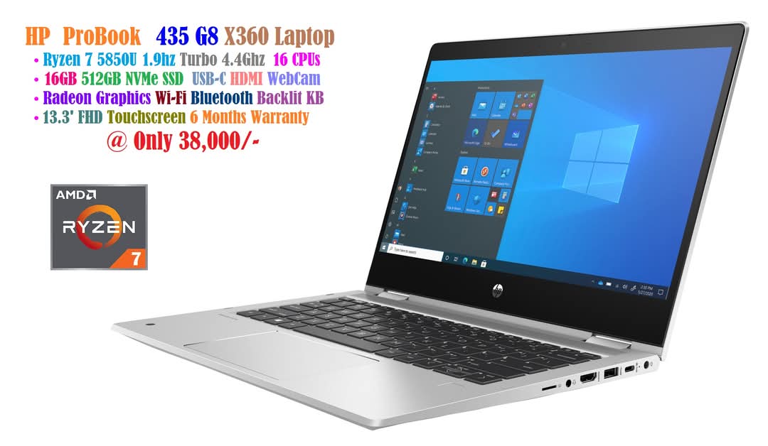 HP ProBook 435 G8 X360 Ultrabook Laptop Ryzen 7 5850U 1.9Ghz 16 CPUs ...